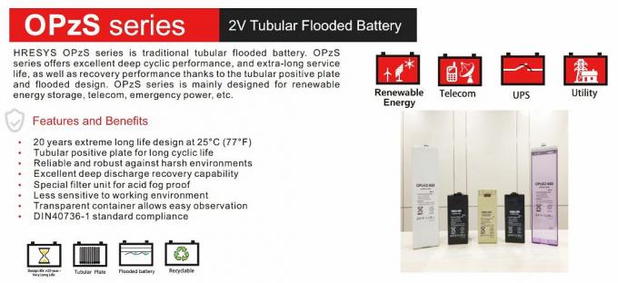 Flooded lead acid battery 2V800ah OPzS Tubular Battery With F12 ...